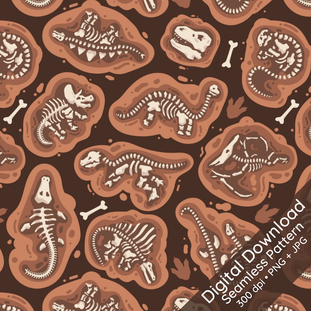 It's Fossil-ble Fossil Dinosaur Jurassic Paleontology Seamless Repeat ...