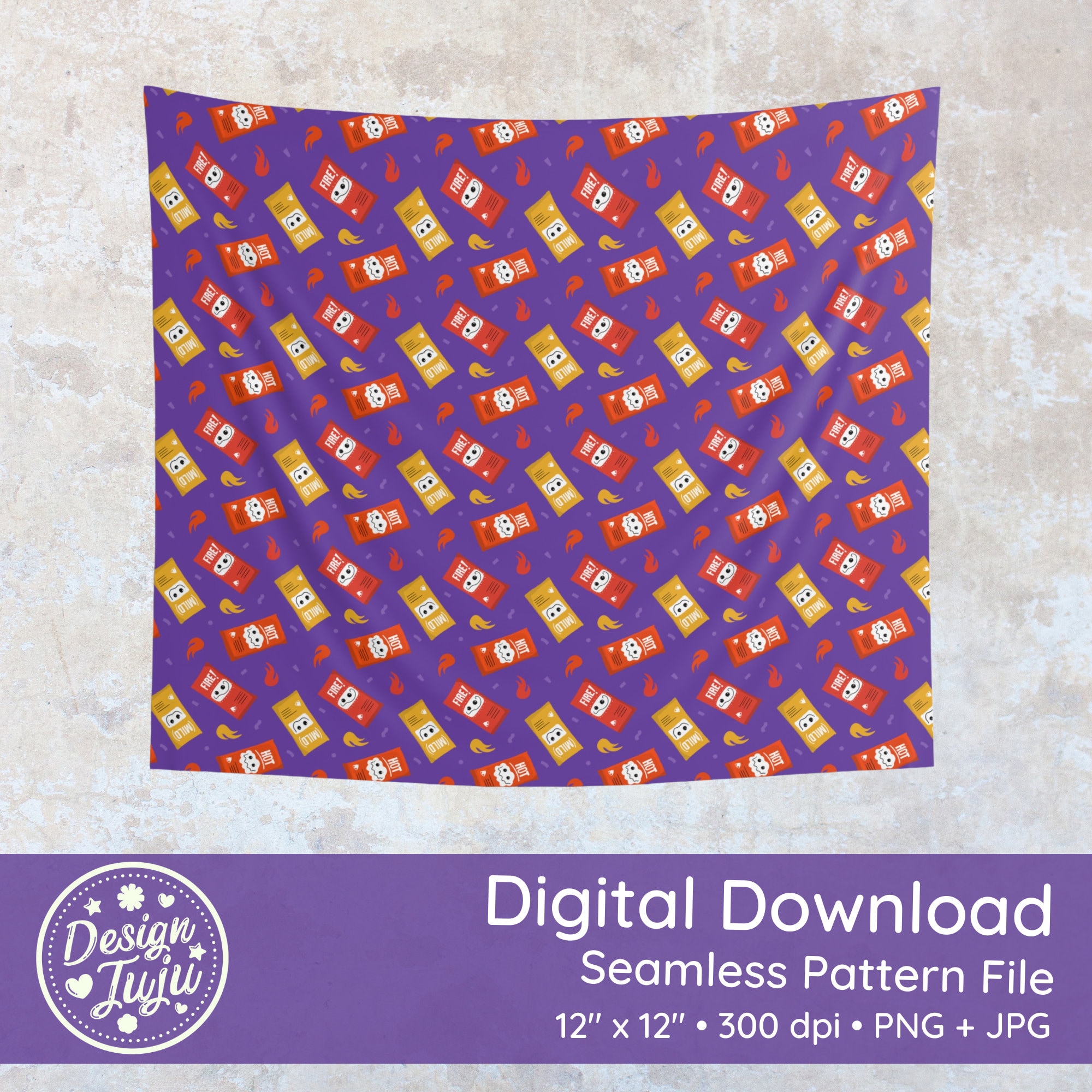 Silly Sauces - Hot Mild Fire - Seamless Repeat Pattern | Fabric ...