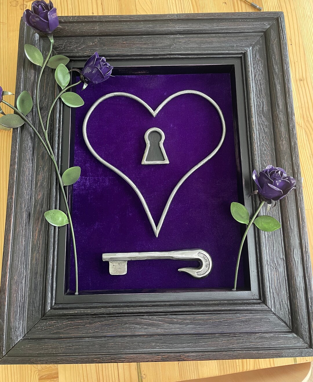 Key to My Heart Shadow Box With Purple Spoon Roses. - Etsy