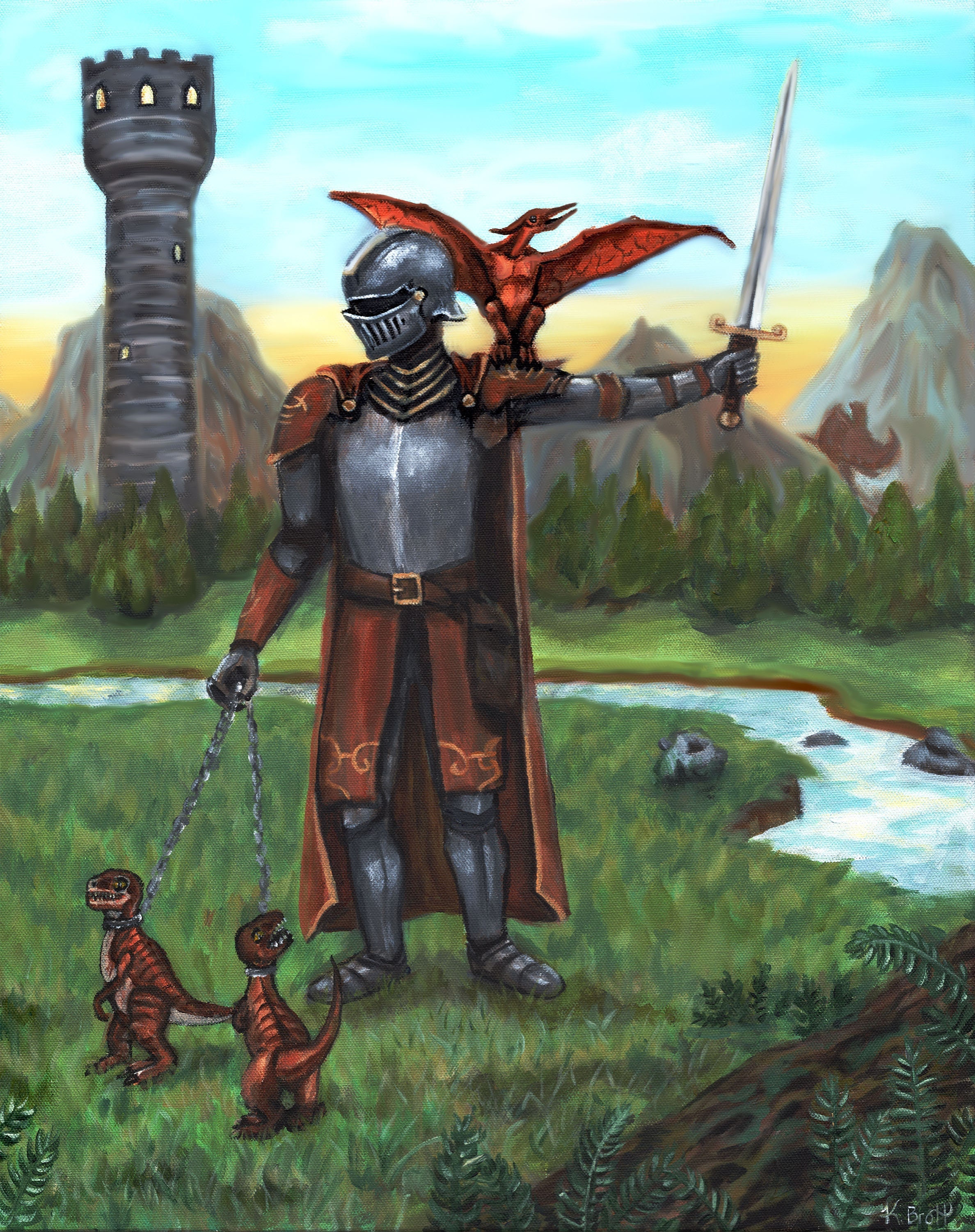 Prehistoric Knight Art Print by Katrina Brott Dinosaur, Knight, Fantasy ...