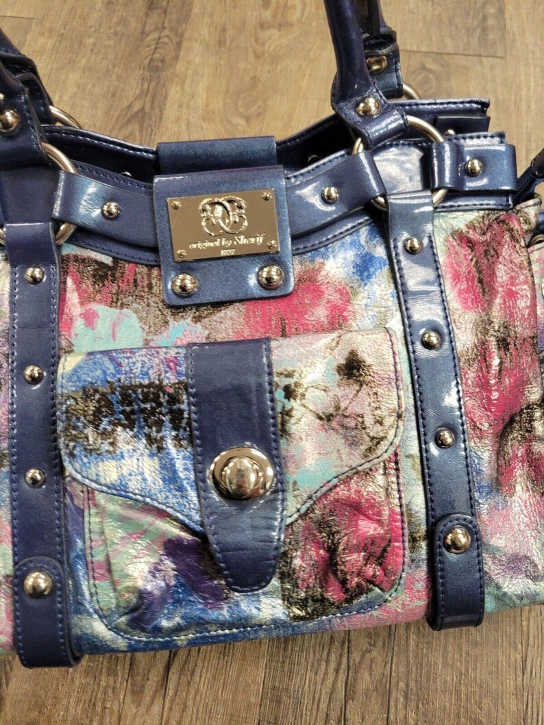 Sharif Couture Purple Pink Floral Patent Leather Handbag Shoulder Bag ...