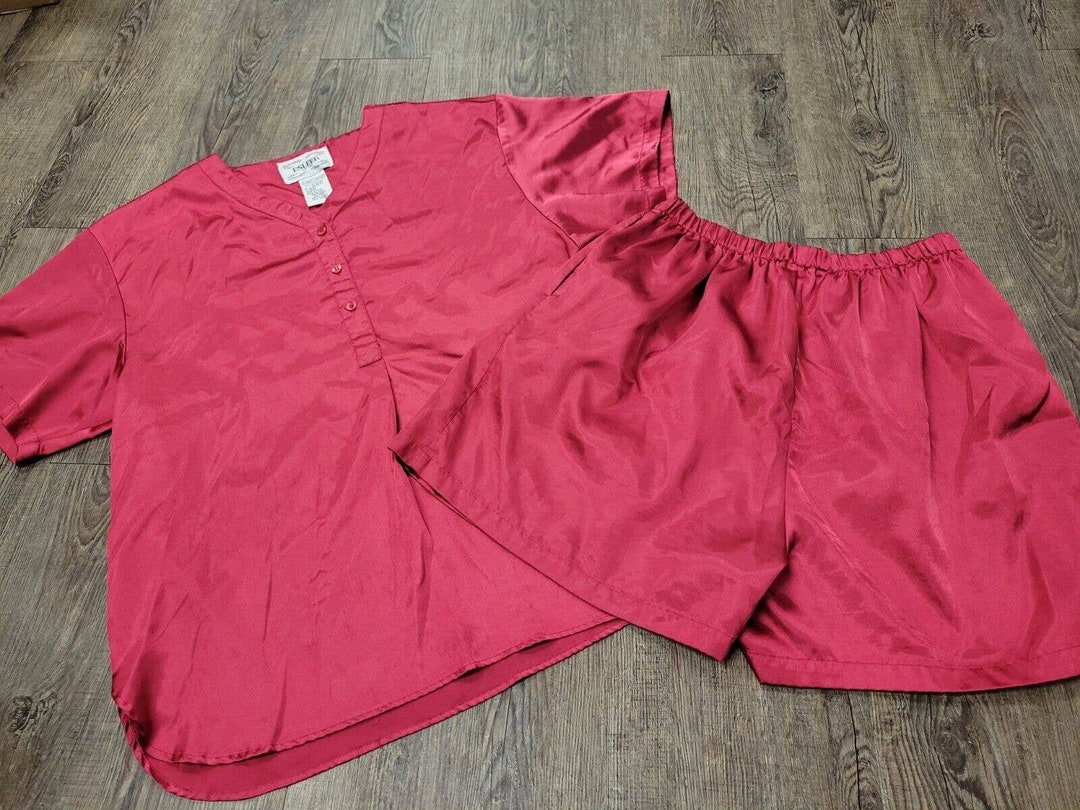 Esleep Vintage Red Satin-like Short Sleeve Shirt Shorts - Etsy