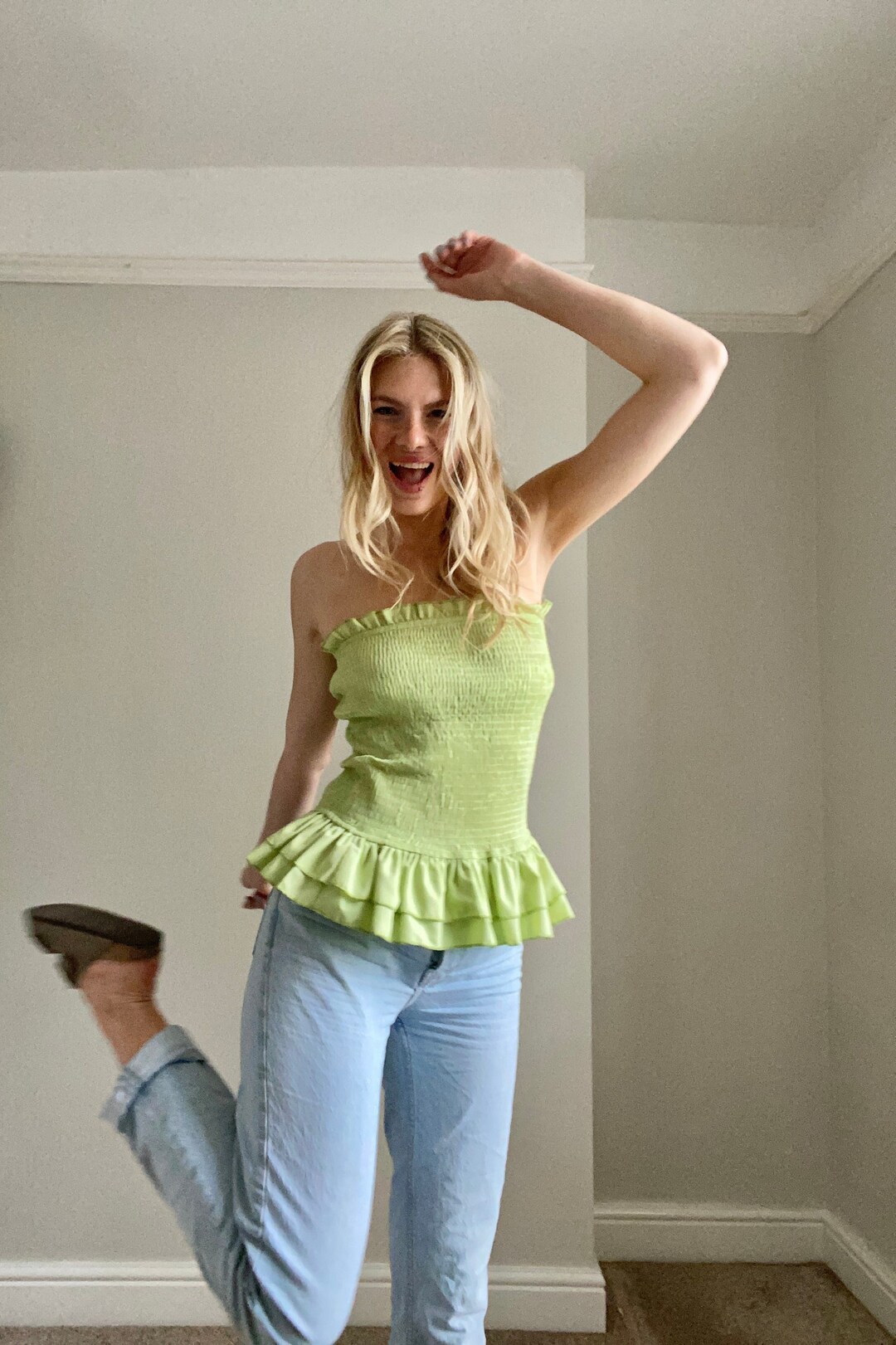 Strapless Summer Top 90s Tube Top Y2K Bandeau Top Green Peplum Top ...