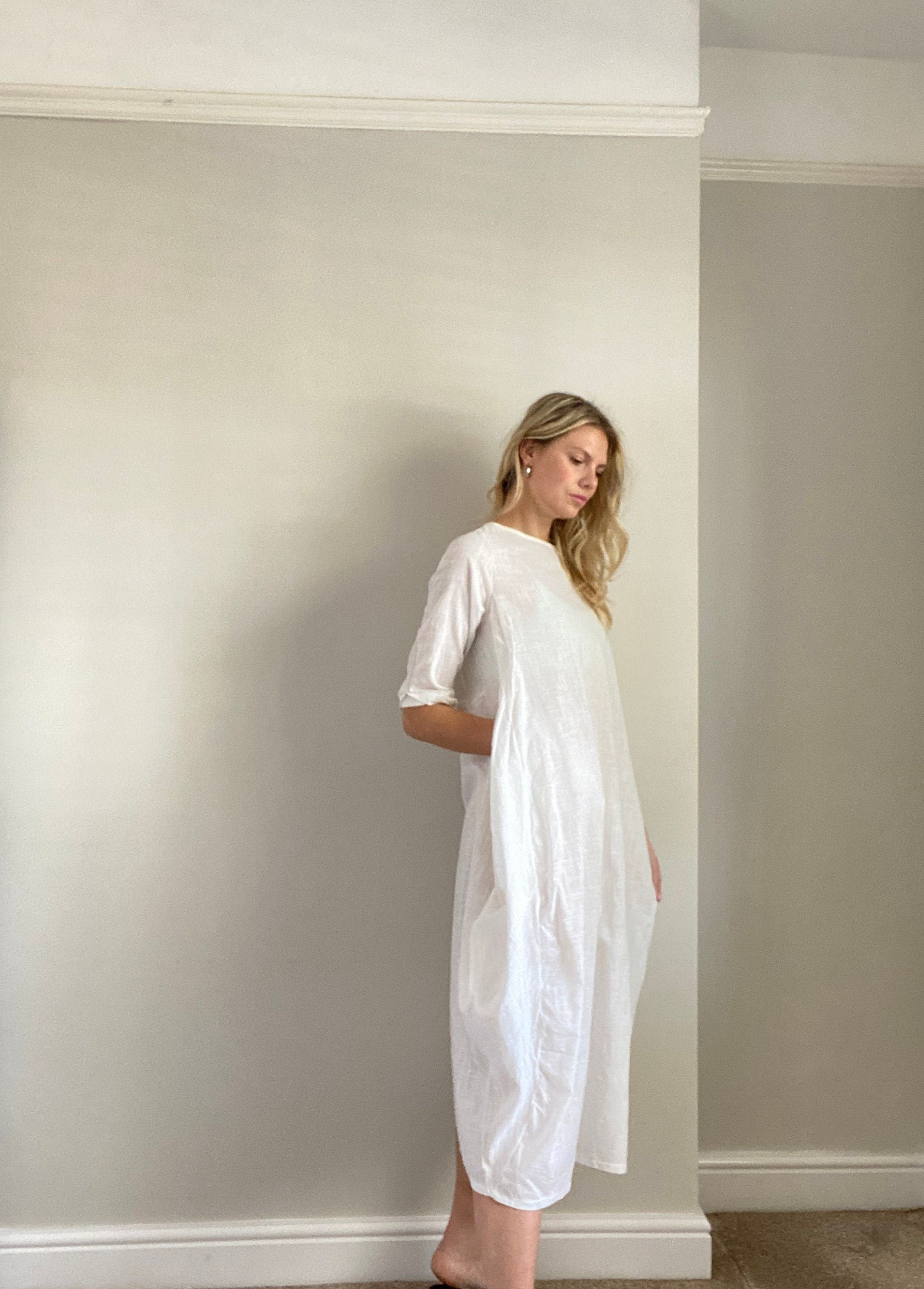 Oversized White Linen Dress Linen Balloon Dress White Boho - Etsy