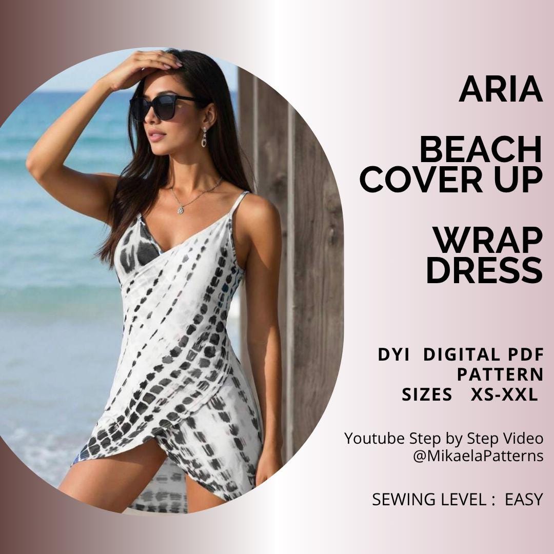 PDF Sewing Pattern Beach Cover up Wrap Dress, Swimwear, XS-XXL, A4/us ...