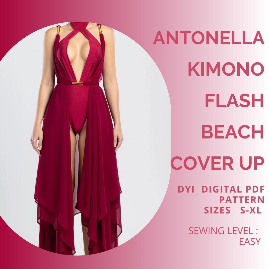 PDF Swimwear Pattern, Antonella Cover up Kimono Long Flash, Cover up Pattern, Bikini Cover up ...