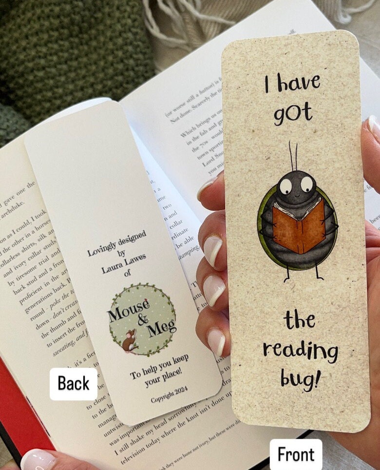 Reading Bug Bookmark - Illustration Bookmark, Reading Lovers Gift, Cute ...