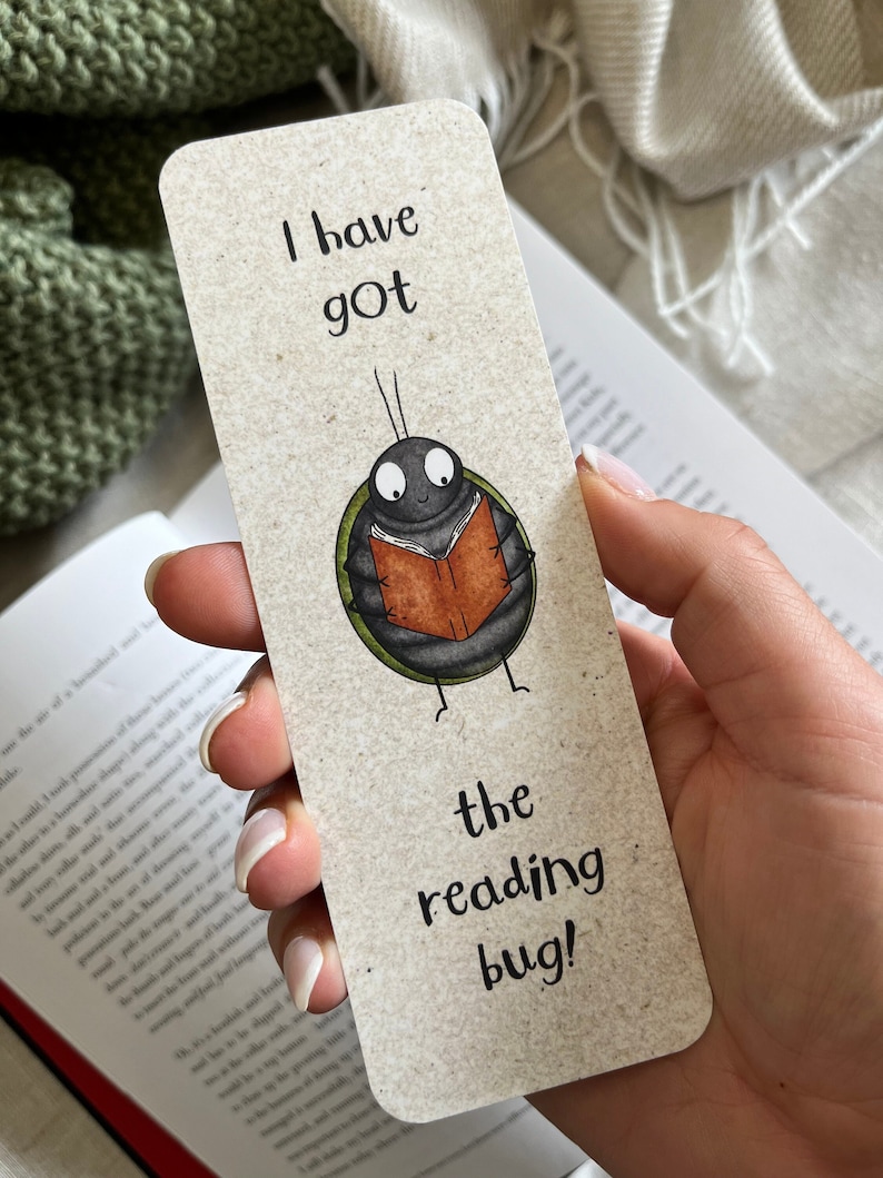 Reading Bug Bookmark - Illustration Bookmark, Reading Lovers Gift, Cute ...