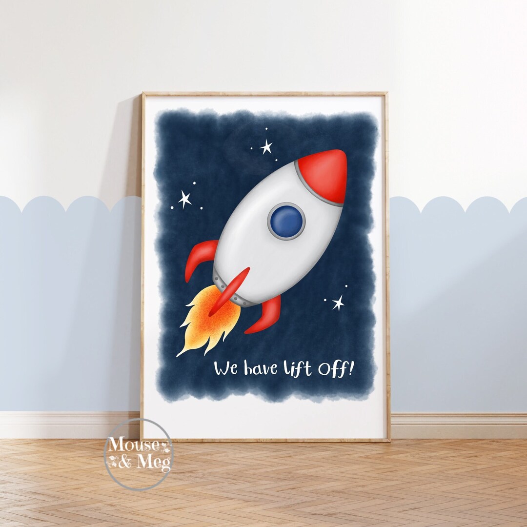 Lift Off! - Rocket Ship Print, Wall Art, Nursery Print, Kids Bedroom ...