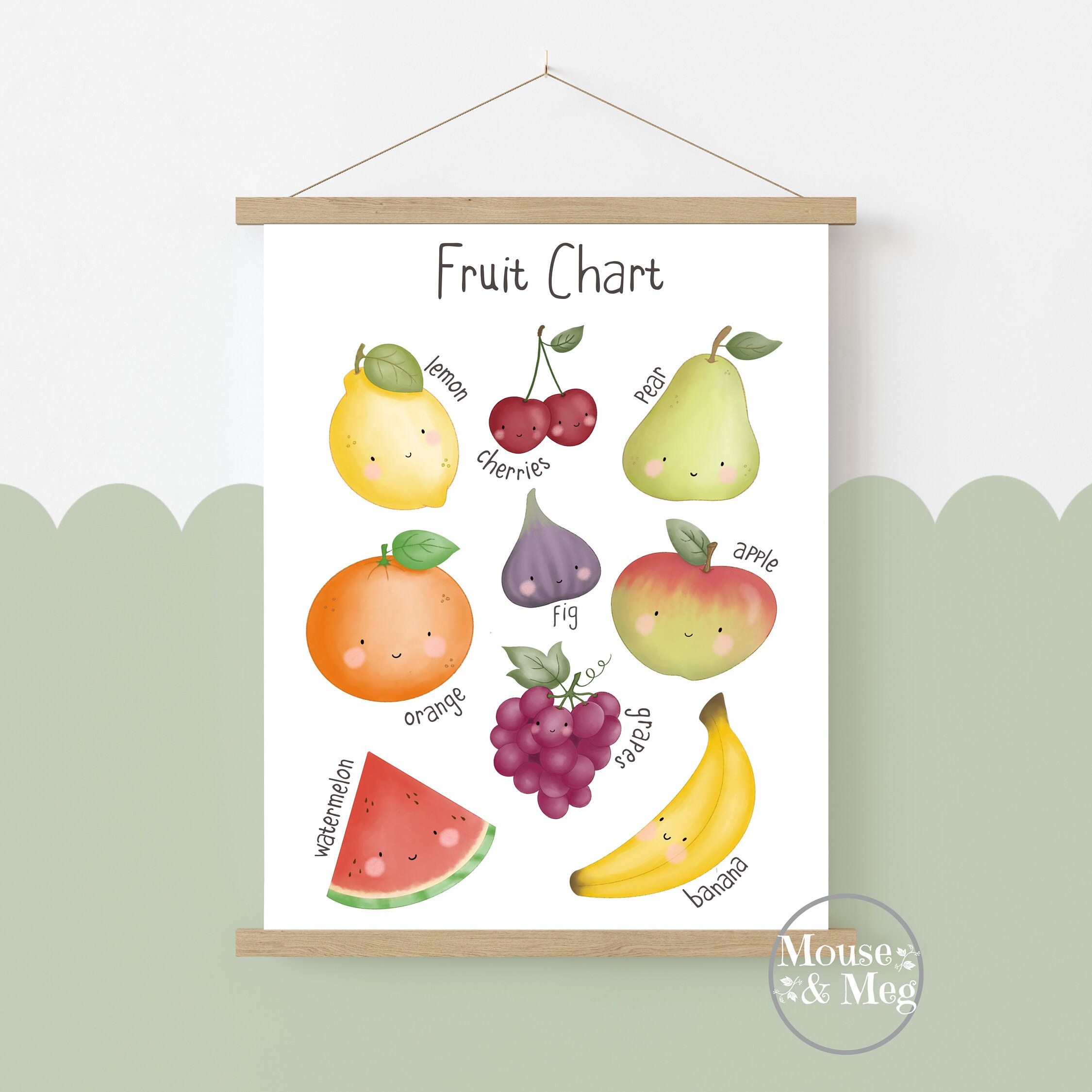 Fruit Chart Print, Educational, Wall Art, Children's Print, Playroom ...