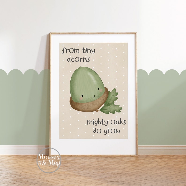 From Tiny Acorns - Woodland Print, Mighty Oaks Quote, Wall Art, Nursery ...