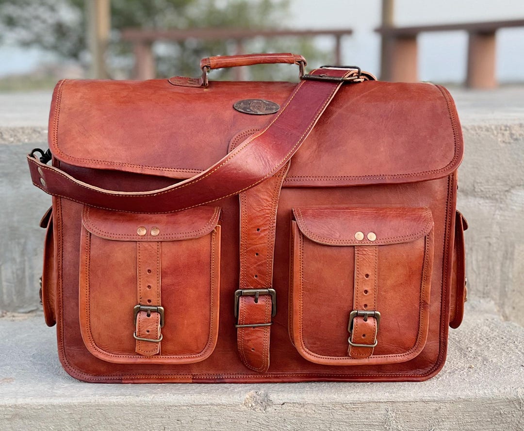 Genuine Leather Messenger Bag: Handmade Office Briefcase, Laptop ...