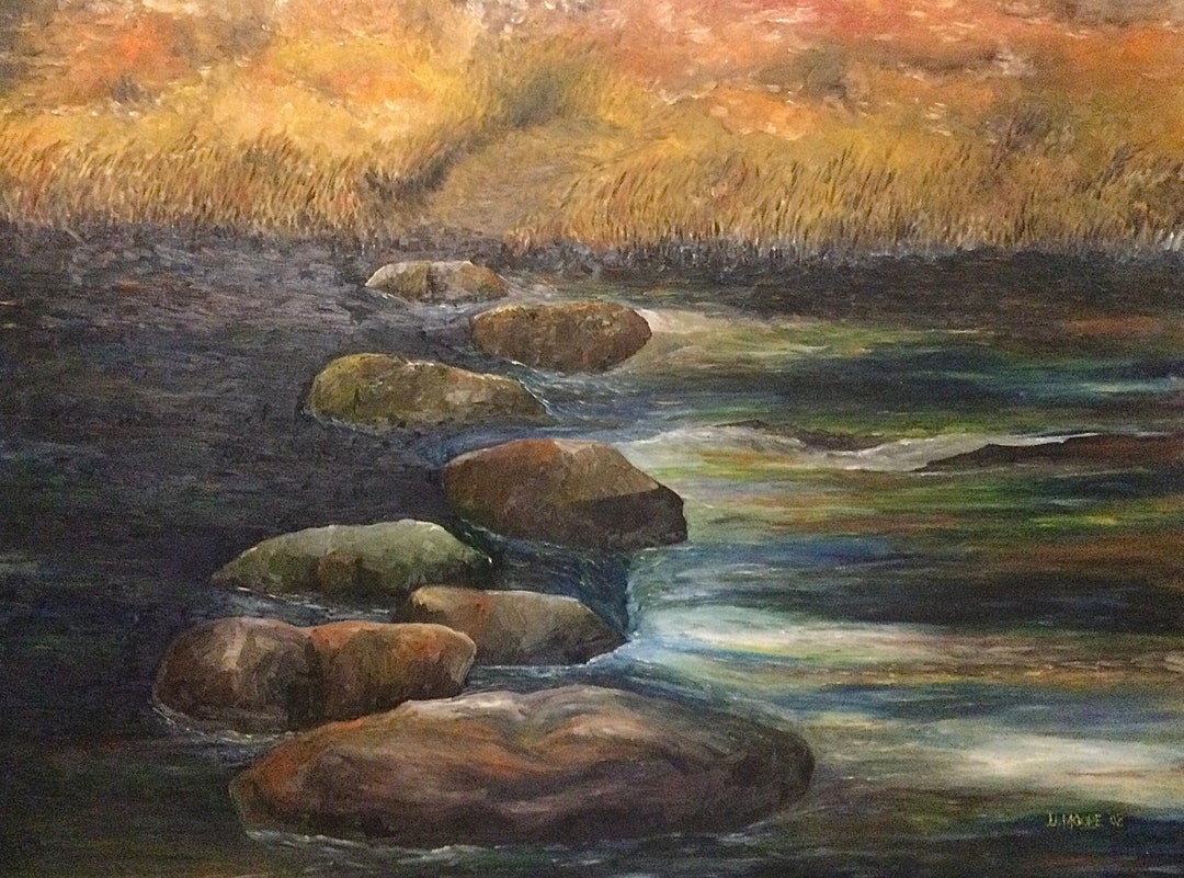 Original Oil Painting of Stepping Stones Across a Creek - Etsy