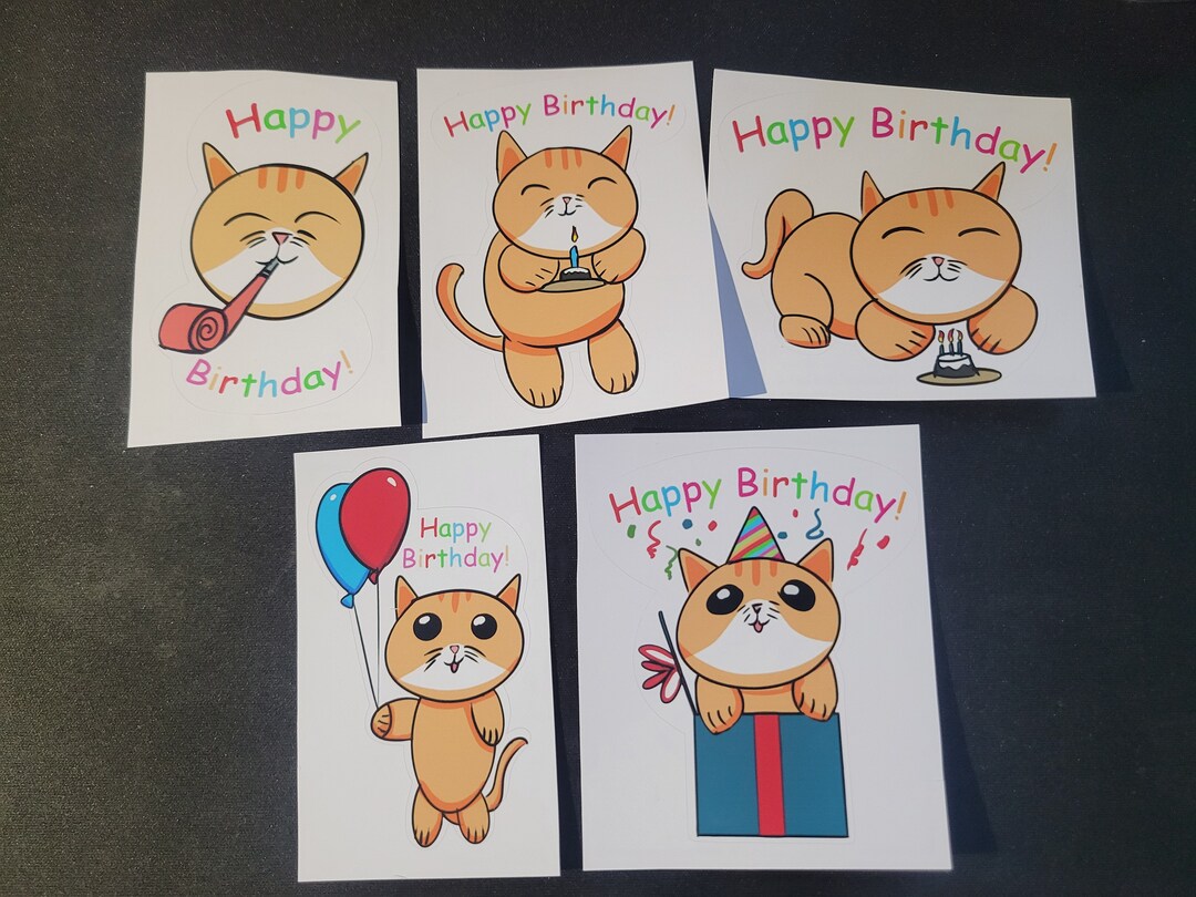 Happy Birthday Vinyl Sticker Pack Cats - Etsy