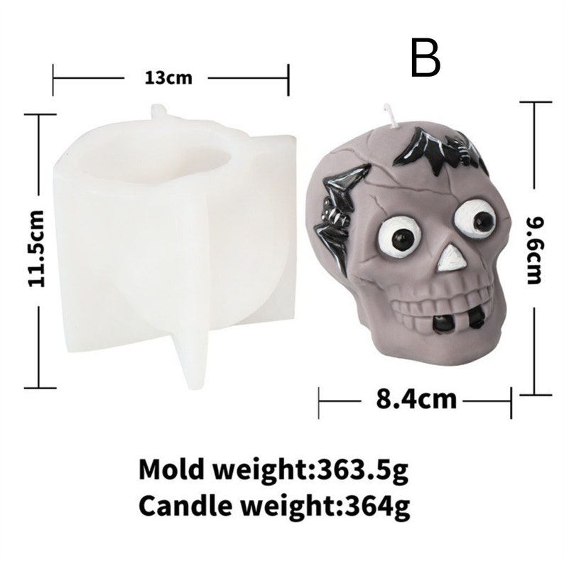 Skull Halloween Silicone Mold, Skeleton Crow Candle, Soap, Resin Art ...