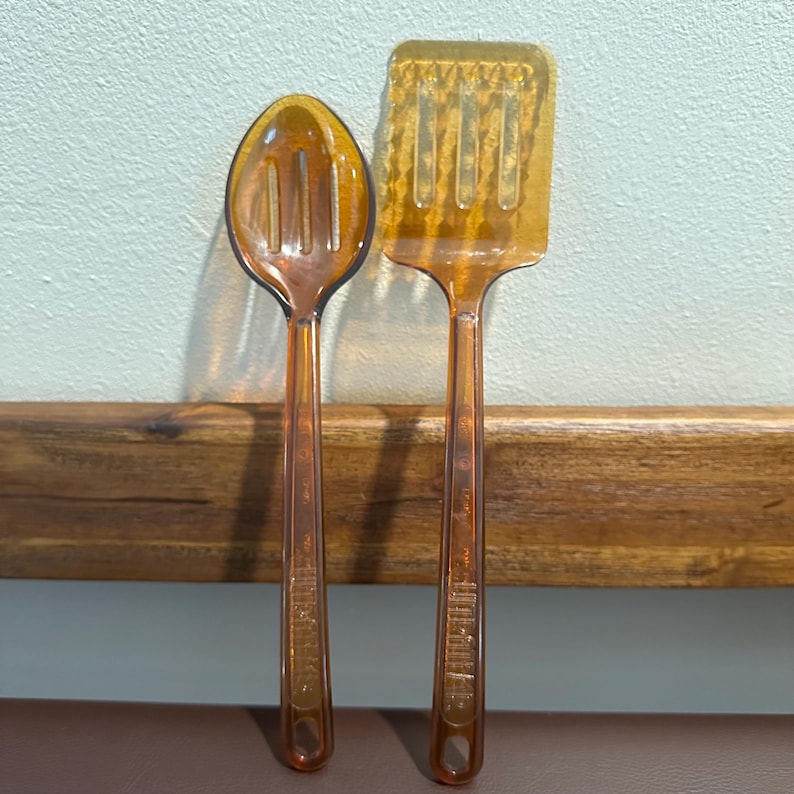 Vintage Robinson Knife Co. Ultratemp Amber Slotted Spoon & Spatula Set ...