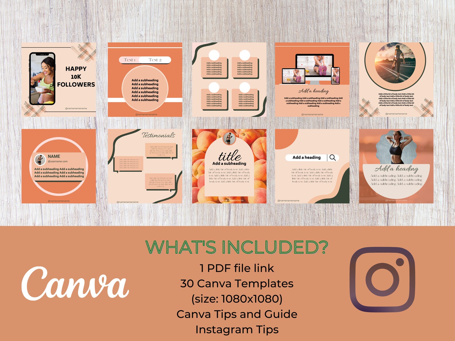 Peach Themed Customizable Canva Instagram Templates for - Etsy