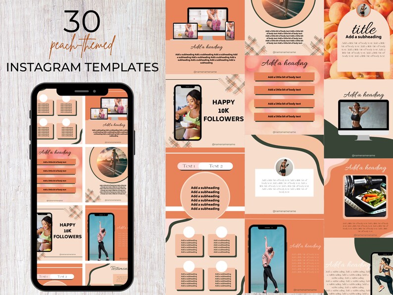 Peach Themed Customizable Canva Instagram Templates for - Etsy
