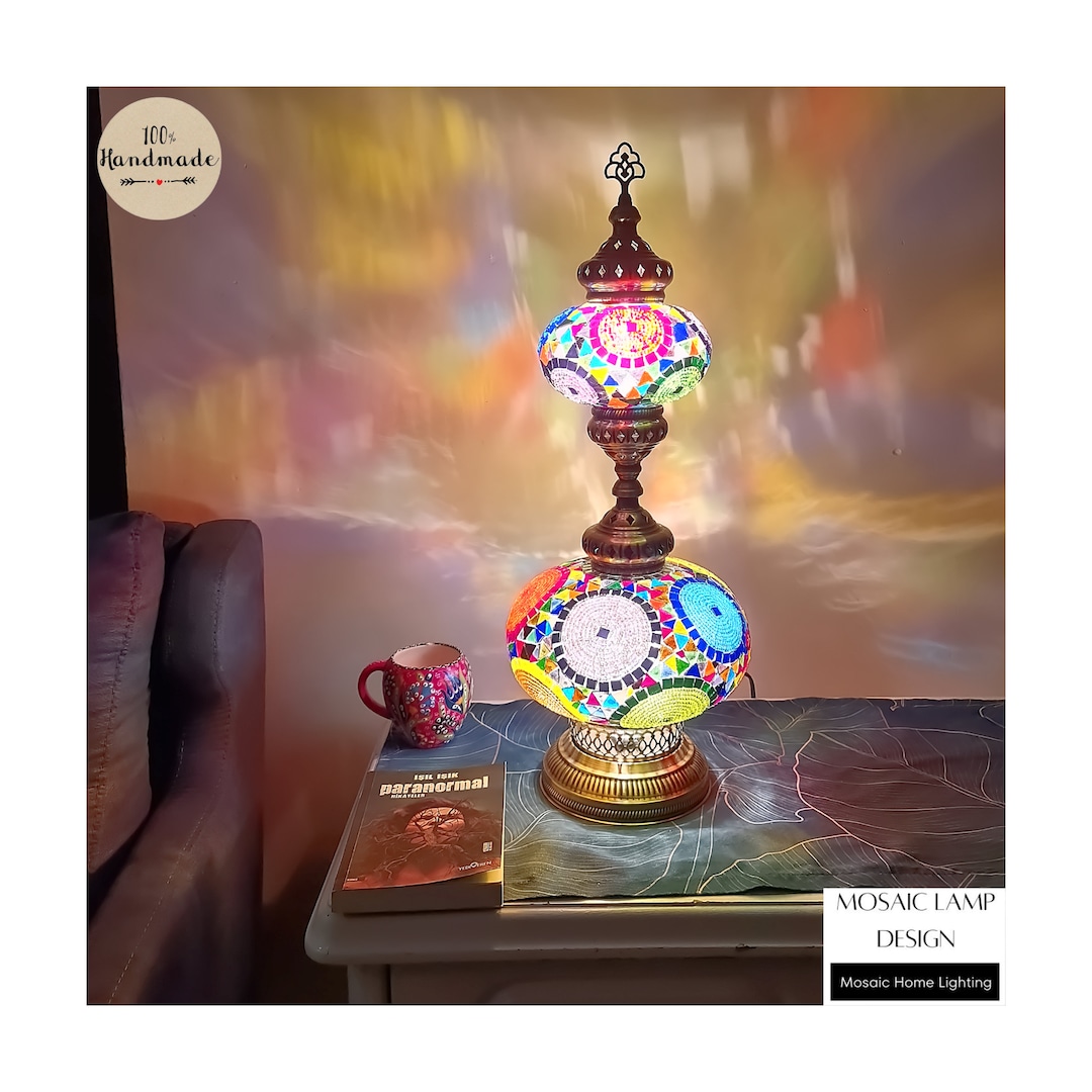 Turkish Mosaic Table Lamp 2-Globe Stained Glass - Etsy Portugal