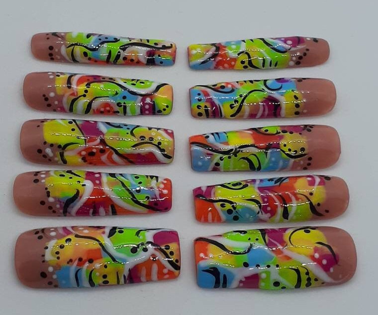 Freaknik Nails 90s Nails Rainbow Nails Retro Nails Neon - Etsy
