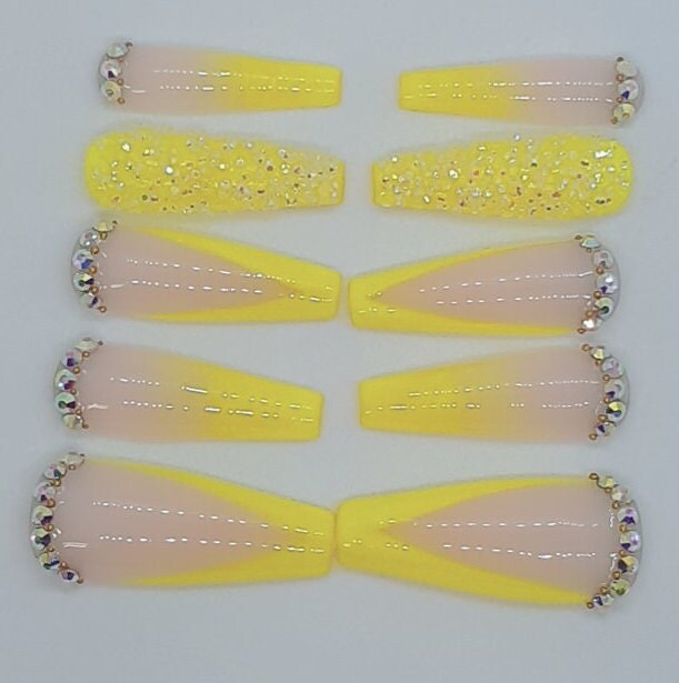 Yellow Press on Nails Spring Nails Vibrant Nails for Spring Wedding ...