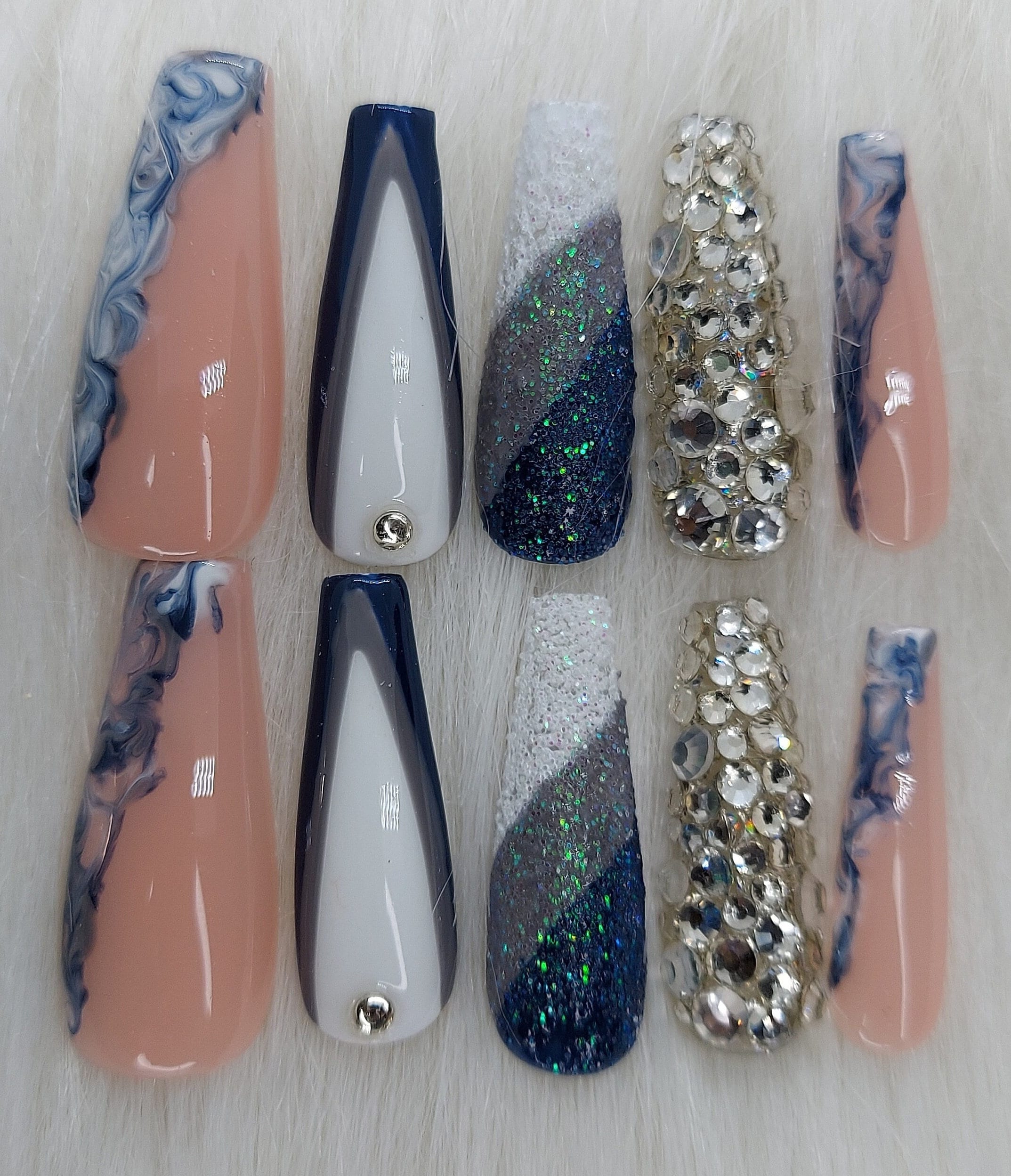Dallas Cowboys Colors Inspired Football Sugared Marble Rhinestone Nails ...