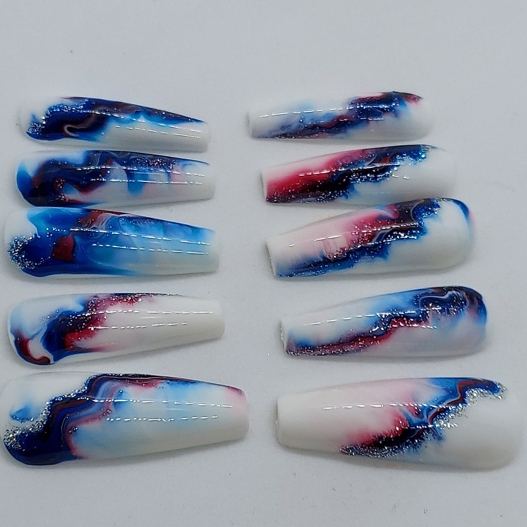 Beach Nails Ocean Nails Vacation Nails Blue Red White Nails Marble ...
