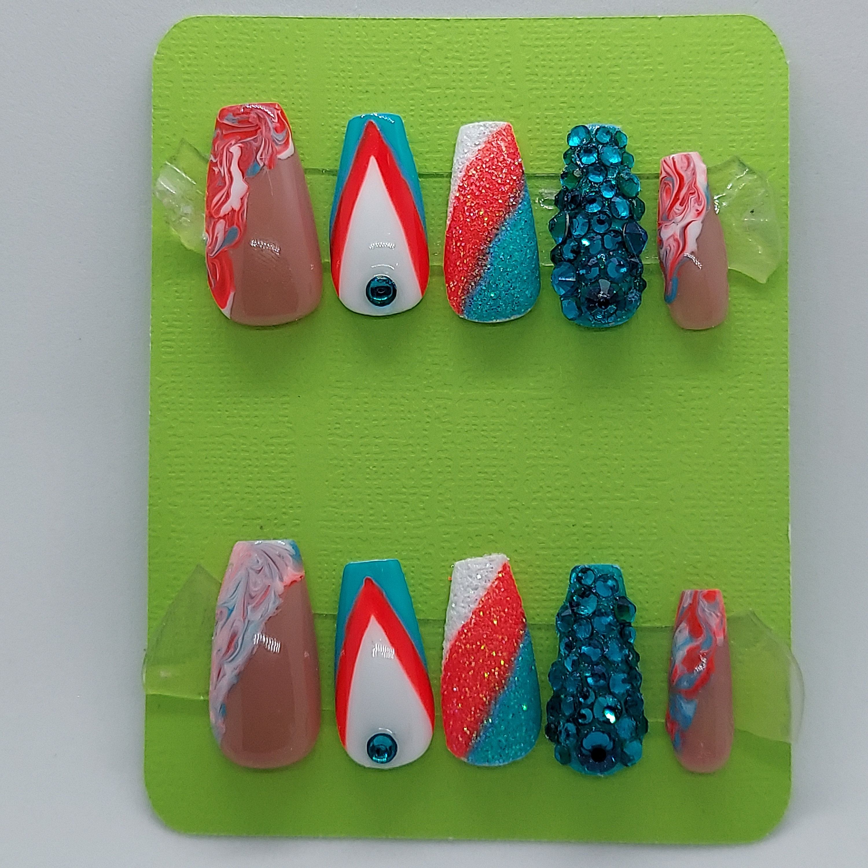 Miami Dolphins Colors Inspired Football Sugared Marble Rhinestone Nails ...