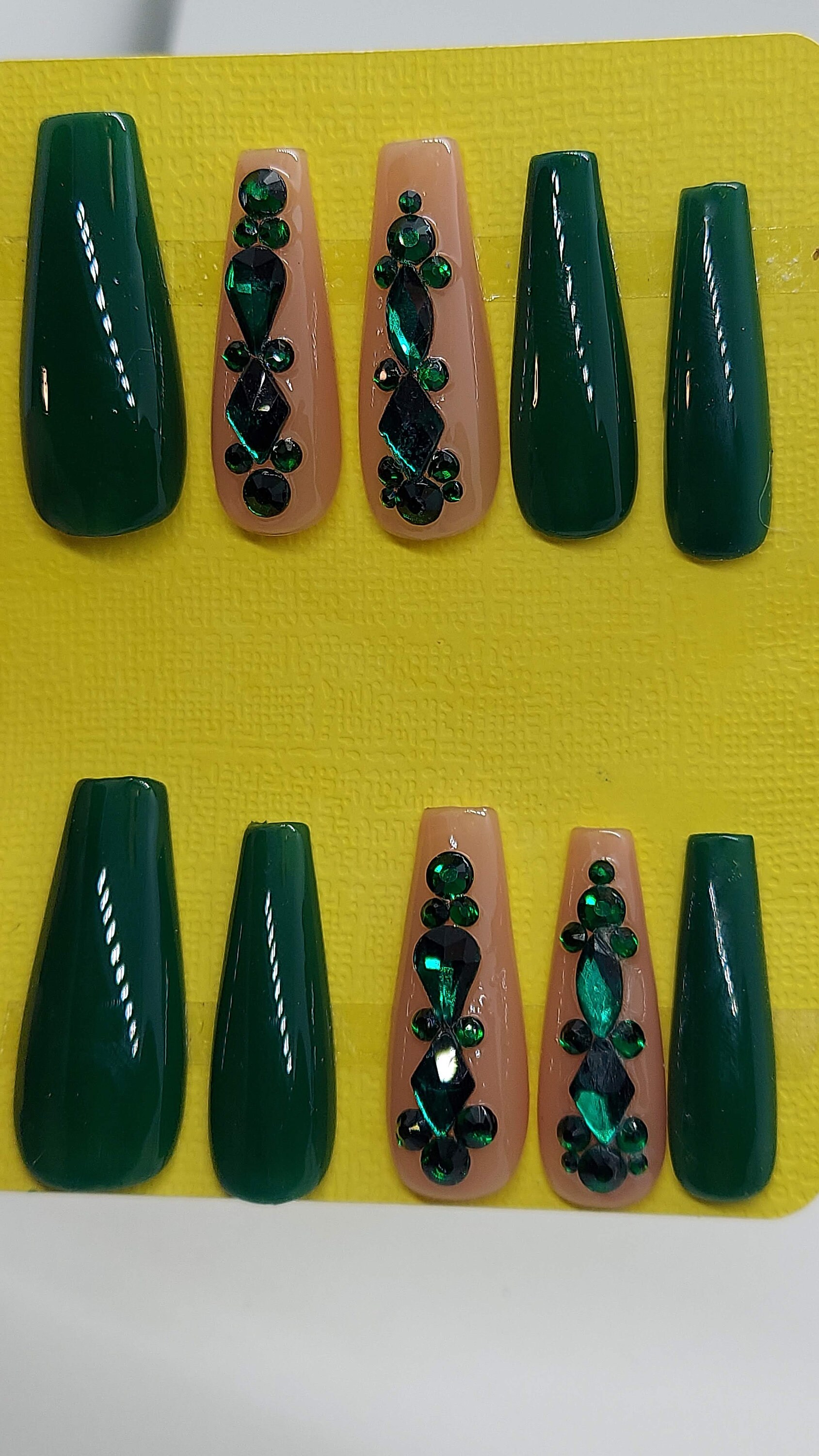Green Press on Nails Green Nude Nails Green Rhinestone Nails Press on ...