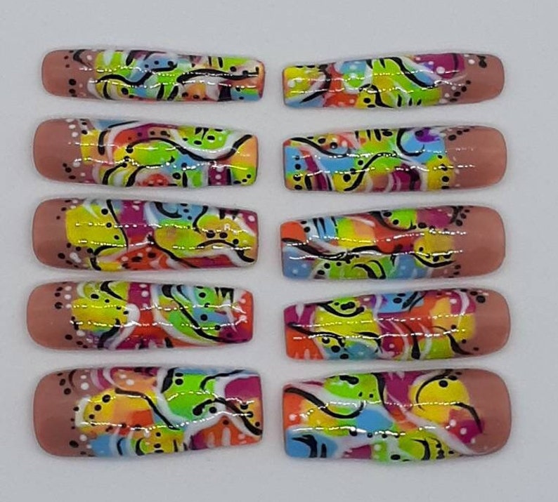 Freaknik Nails 90s Nails Rainbow Nails Retro Nails Neon - Etsy