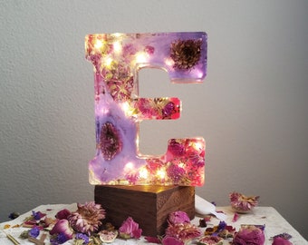 Custom LED Light Epoxy Resin Letter Dried Flowers Decor - Etsy