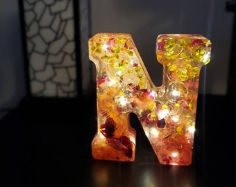 Custom LED Light Epoxy Resin Letter Dried Flowers Decor - Etsy