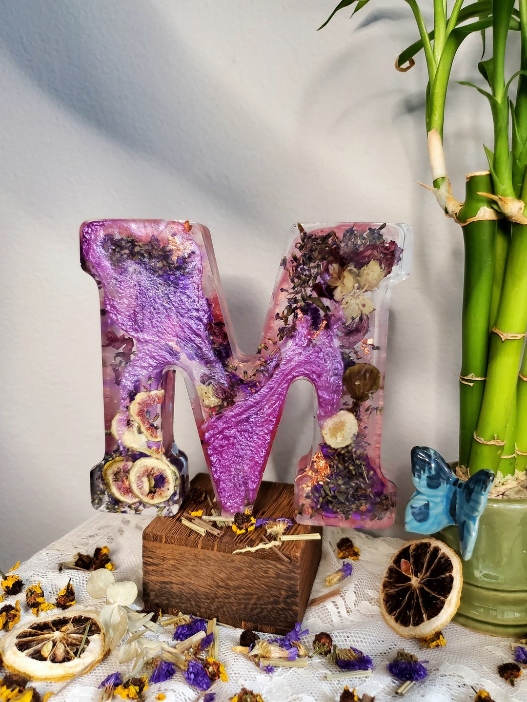 Custom LED Light Epoxy Resin Letter Dried Flowers Decor Boho Aesthetic ...