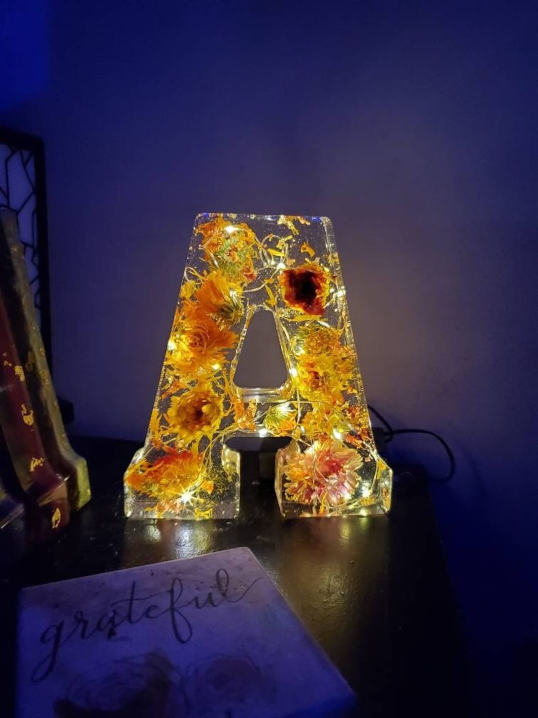 Custom LED Light Epoxy Resin Letter Dried Flowers Decor Boho Aesthetic ...