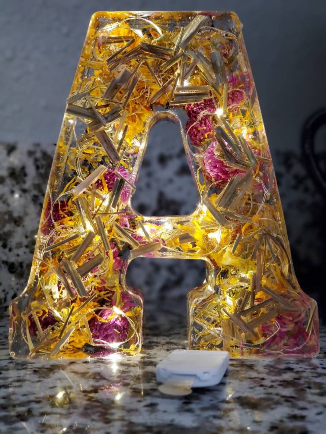 Custom LED Light Epoxy Resin Letter Dried Flowers Decor Boho Aesthetic ...