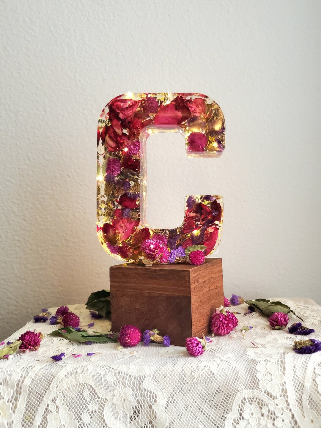 Custom Letters Made of Epoxy Resin LED Lights Handcrafted Dried Flowers ...