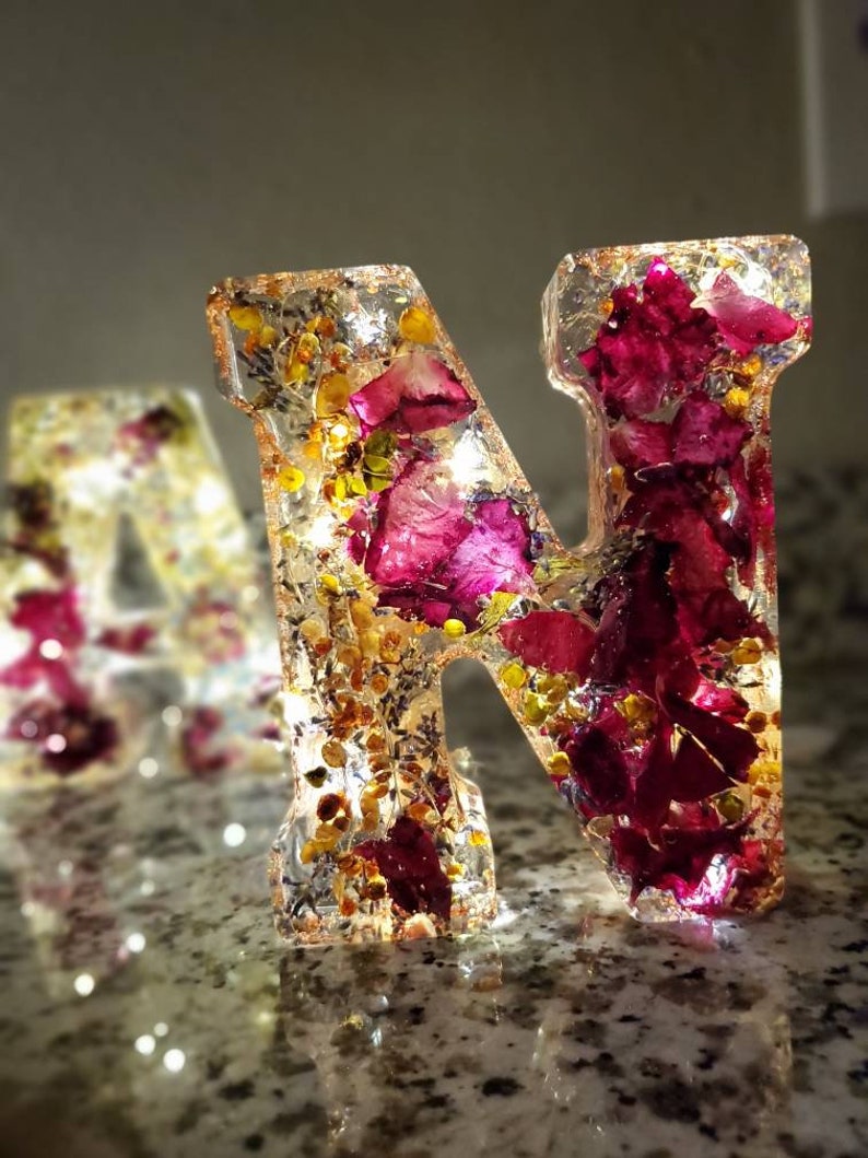 Custom LED Light Epoxy Resin Letter Dried Flowers Decor - Etsy