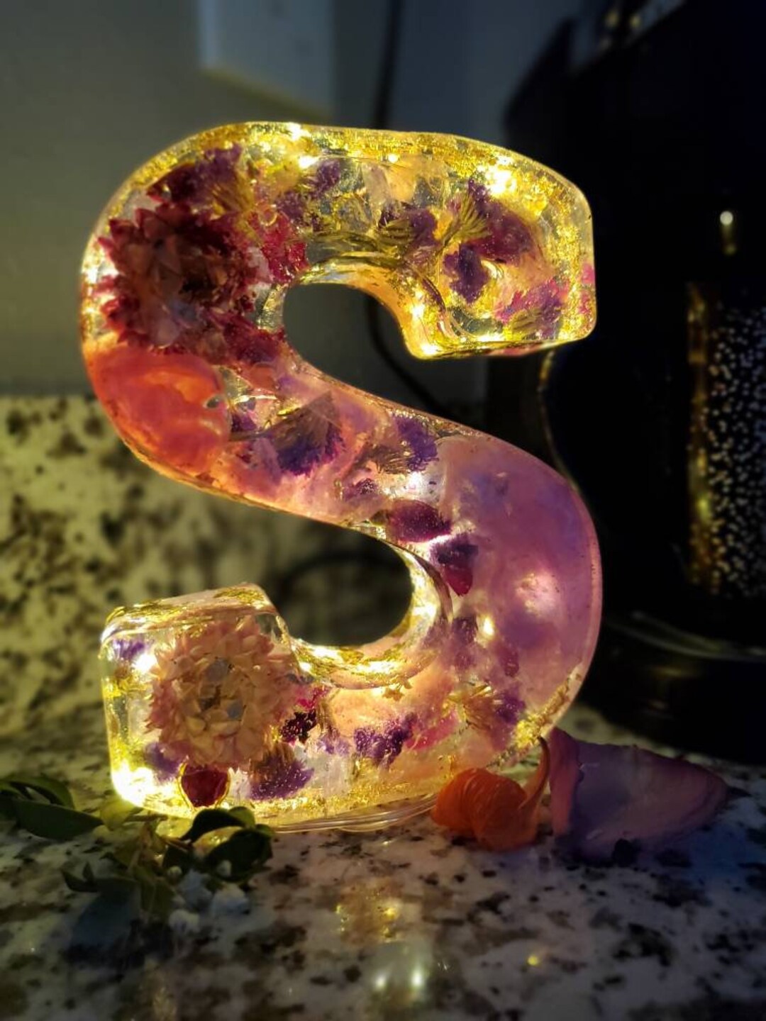 Custom LED Light Epoxy Resin Letter Dried Flowers Decor Boho Aesthetic ...