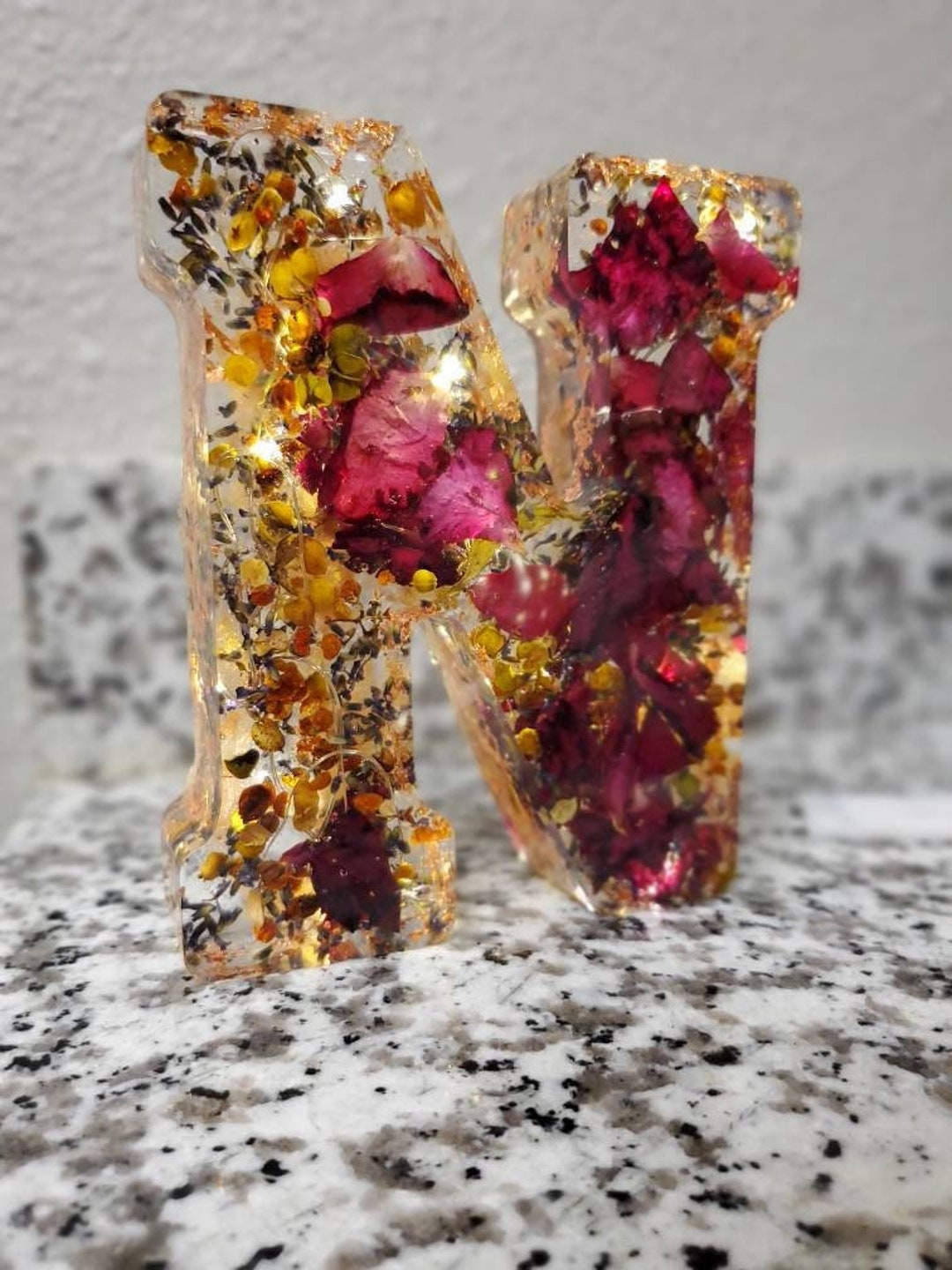 Custom LED Light Epoxy Resin Letter Dried Flowers Decor Boho Aesthetic ...