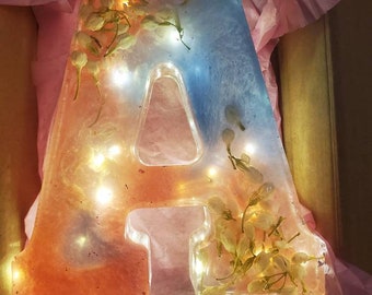 Custom LED Light Epoxy Resin Letter Dried Flowers Decor - Etsy