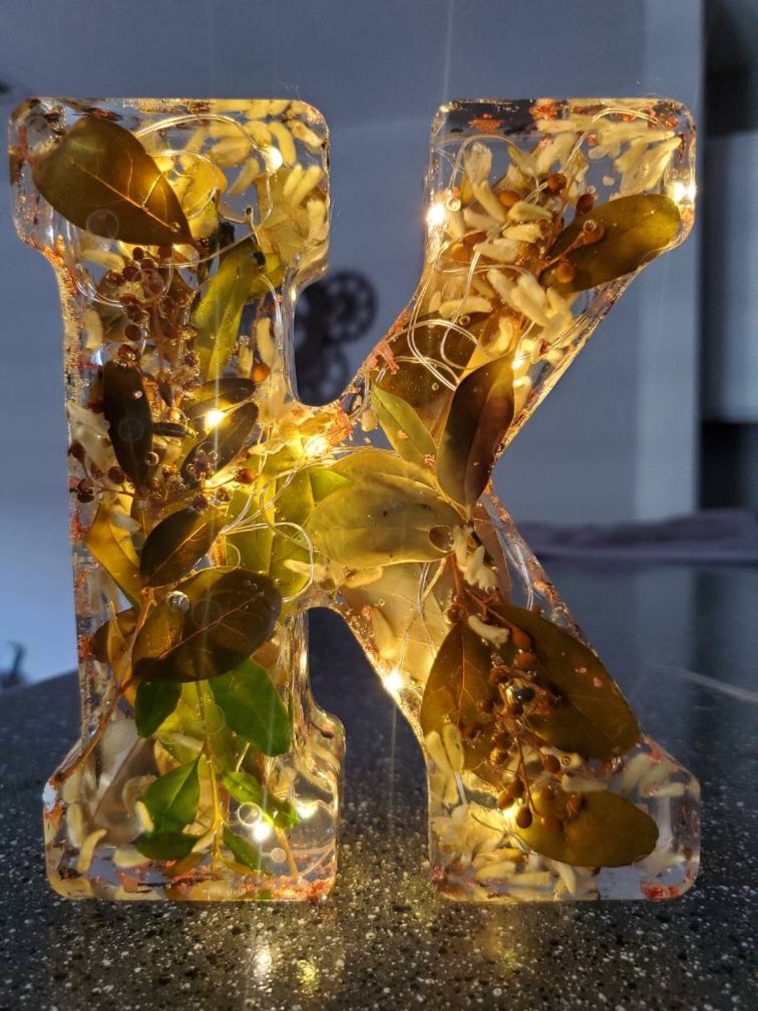 Custom LED Light Epoxy Resin Letter Dried Flowers Decor Boho Aesthetic ...