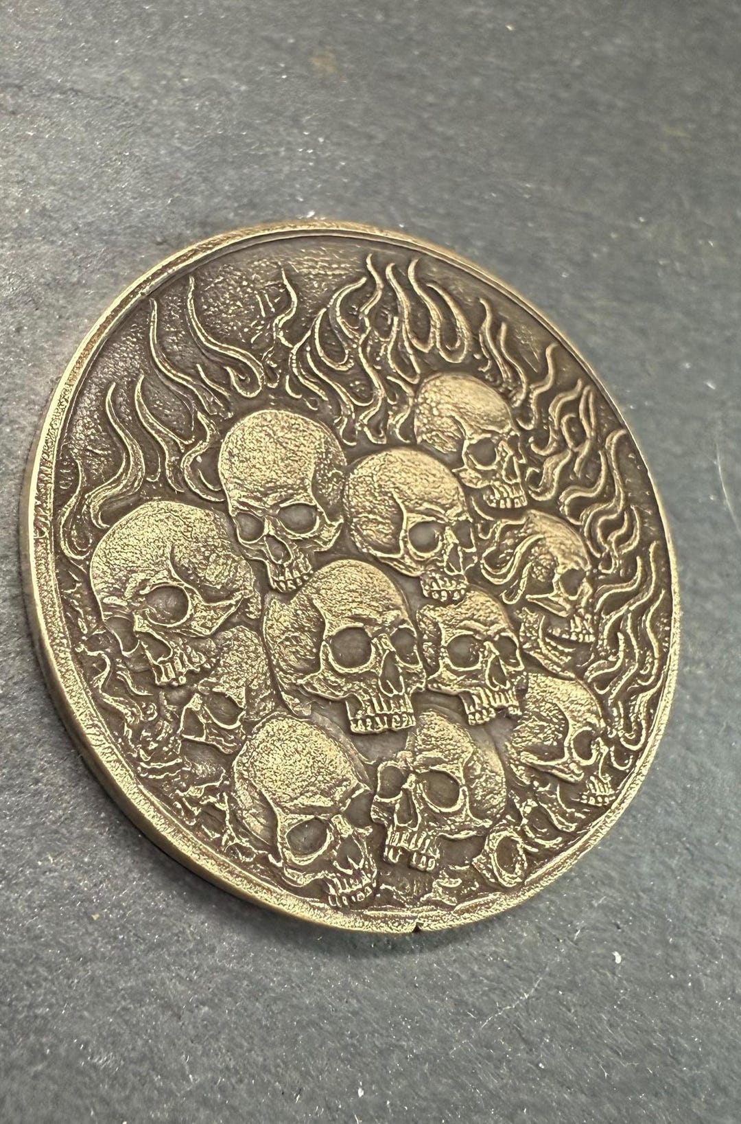 3D Laser Engraved Brass Coin. All New Flaming Pile of Skulls Design. - Etsy