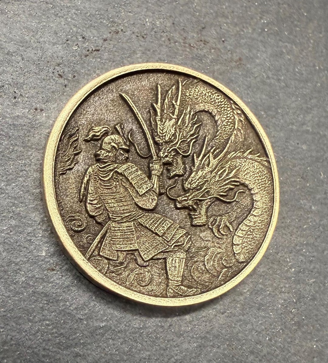 3D Laser Engraved Brass Samurai Fighting Dragons Coin - Etsy