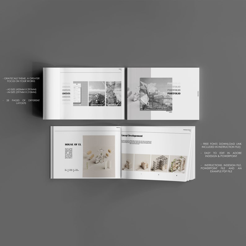 Architecture Portfolio Template: Grayscale Edition Vol.3 (indesign ...