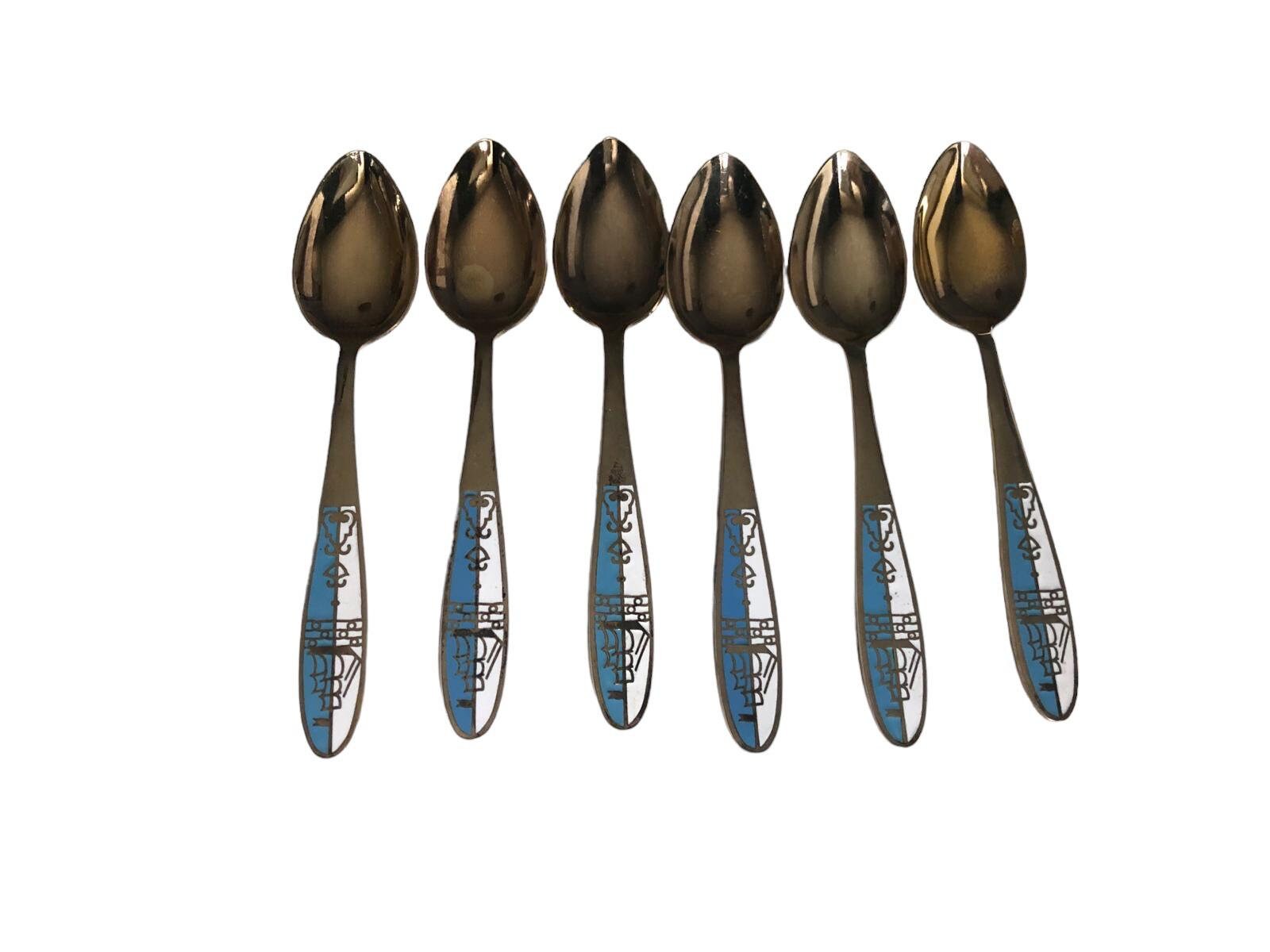 A Wonderful Set of Soviet Silver With Enamel Teaspoons 875 Silver ...