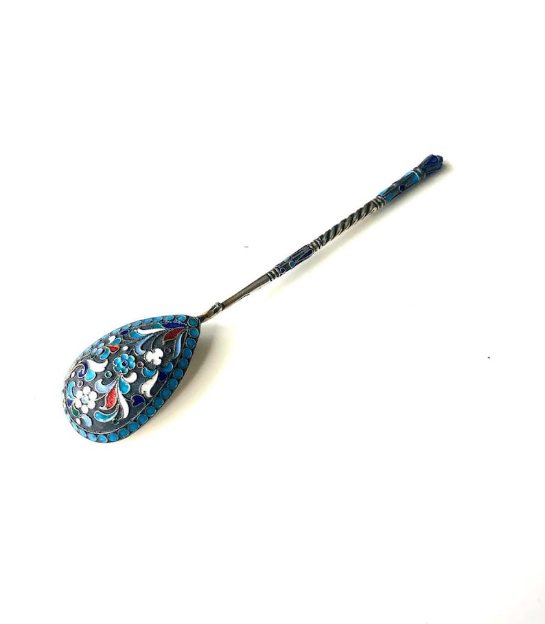 Antique Russian Imperial Solid Silver Caviar Spoon With Enamel 84 ...