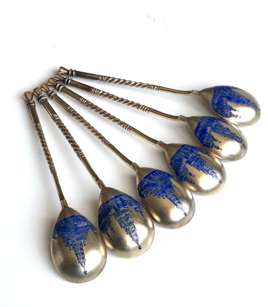 RARE Antique Russian Silver Niello Tea Spoons Set 6szt Total Weight ...