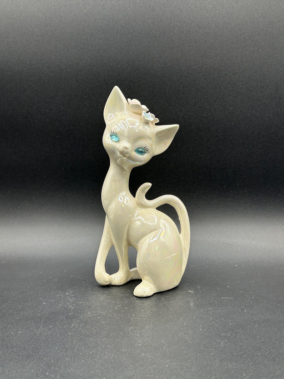 Vintage Made in Japan Tall Iridescent White Cat Figurine - Etsy