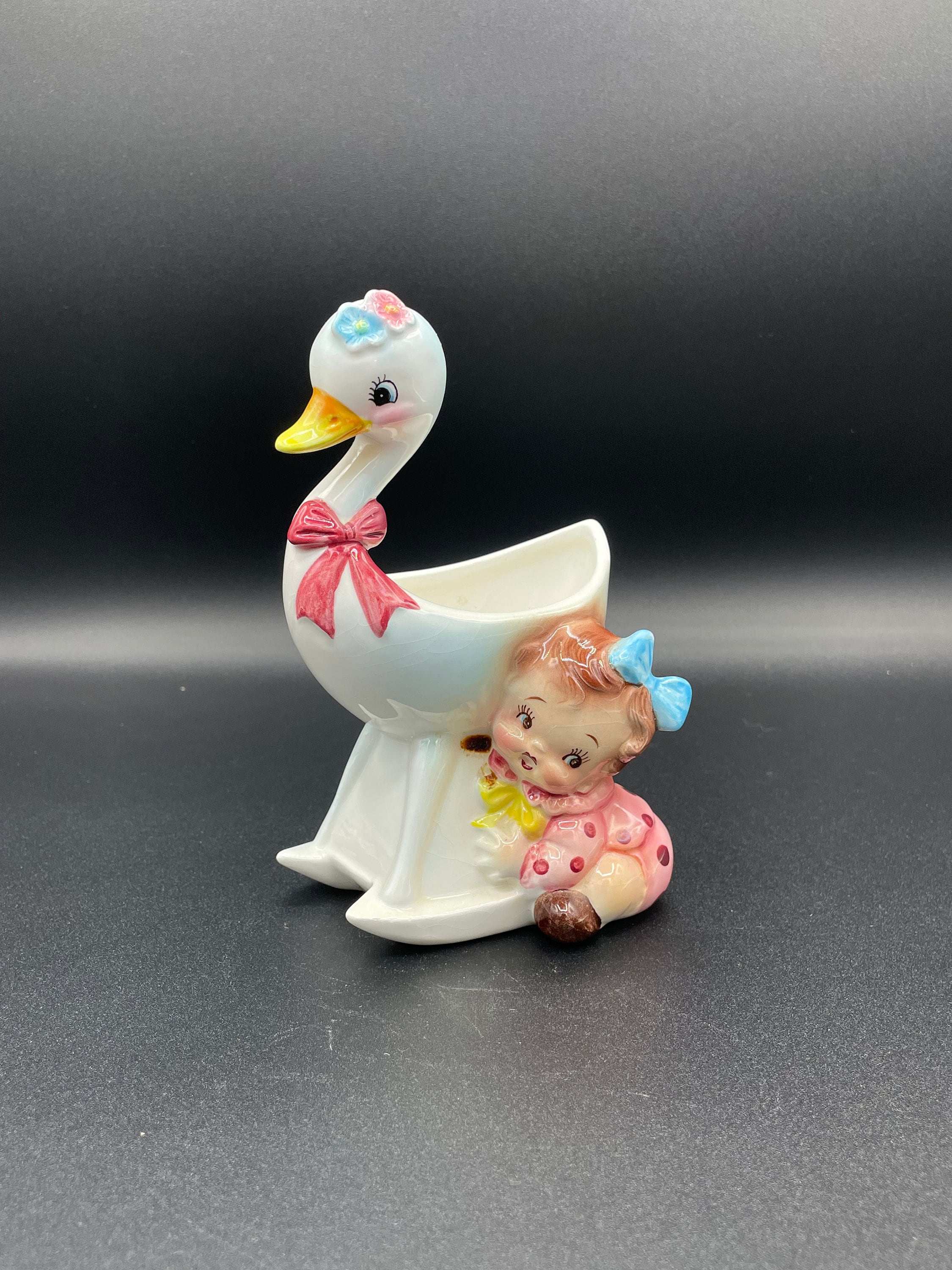 Vintage Napco Nursery Girl With Duck Rocking Horse Planter - Etsy