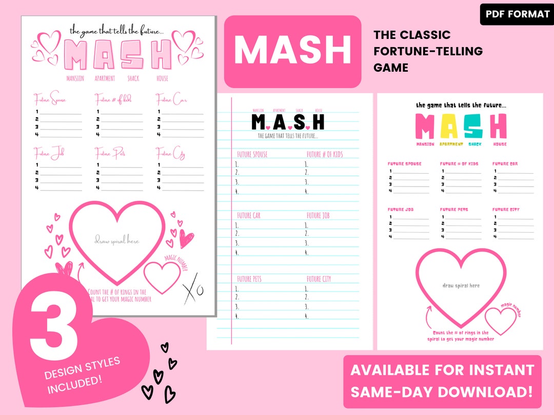 MASH the Game | Instant Download PDF | Valentine's Game | Printable ...